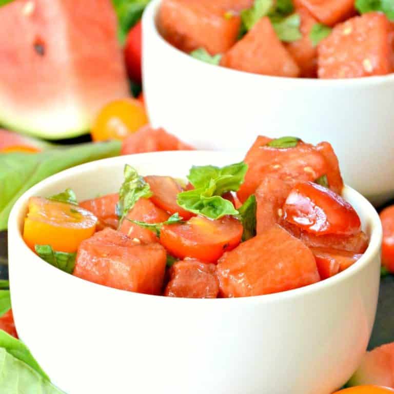 Refreshing Watermelon Tomato Salad with Basil and Balsamic - Veggies ...