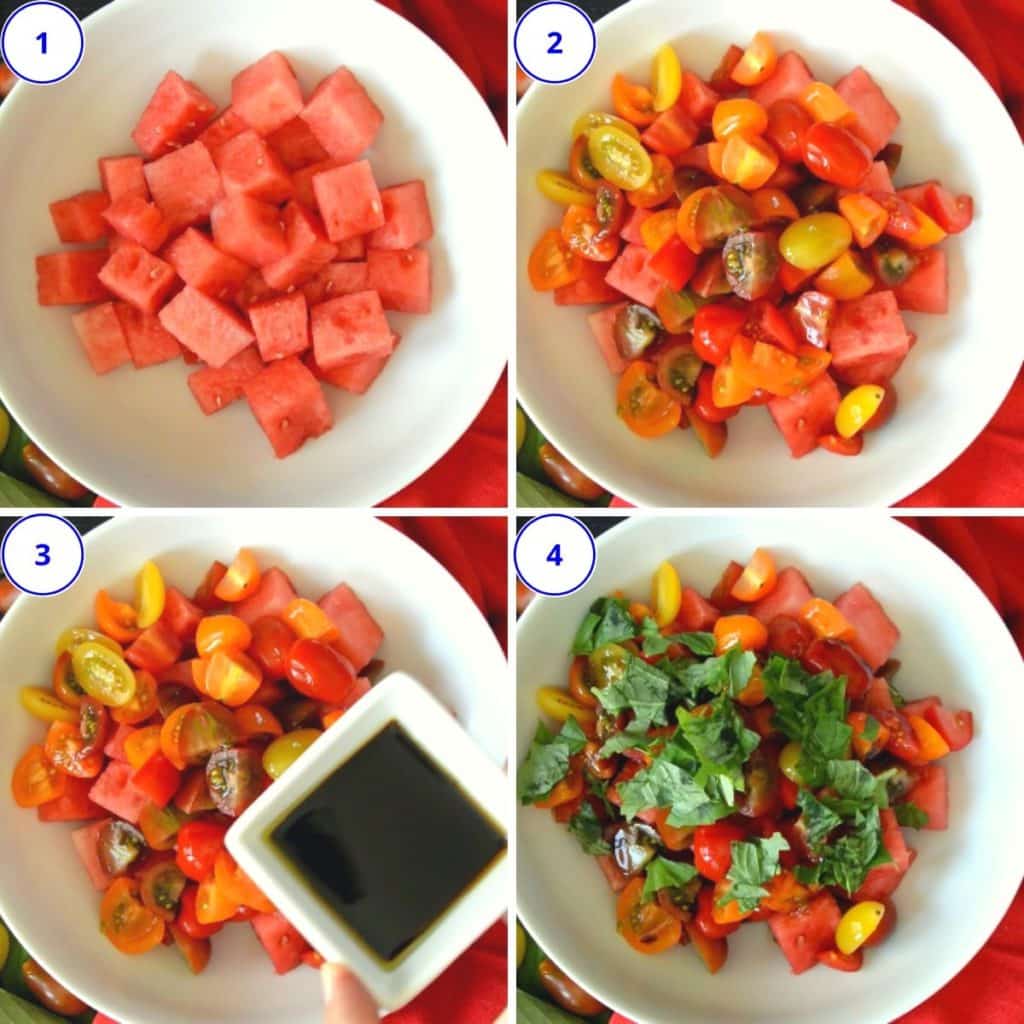 Refreshing Watermelon Tomato Salad with Basil and Balsamic - Veggies ...