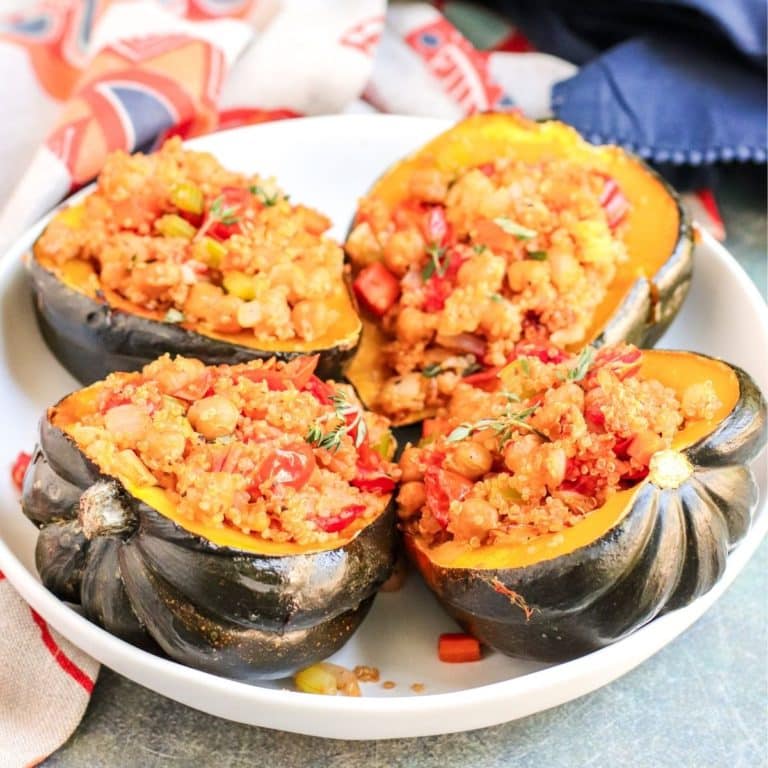 Mediterranean Quinoa Chickpea Stuffed Acorn Squash - Veggies Save The Day