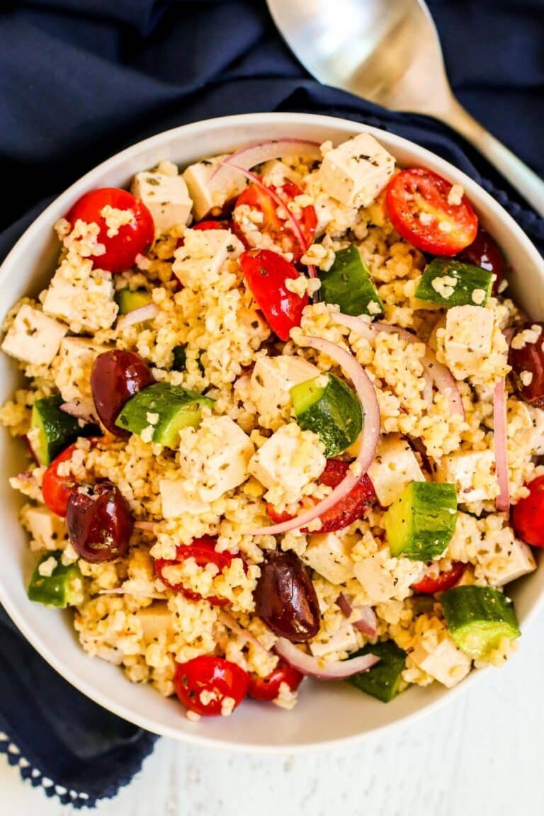 Greek Millet Salad with Vegan Feta - Veggies Save The Day