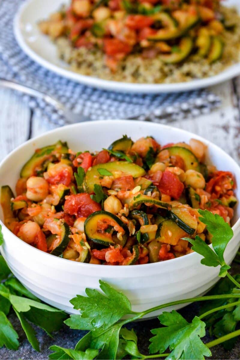 Stewed Zucchini and Tomatoes with Chickpeas - Veggies Save The Day