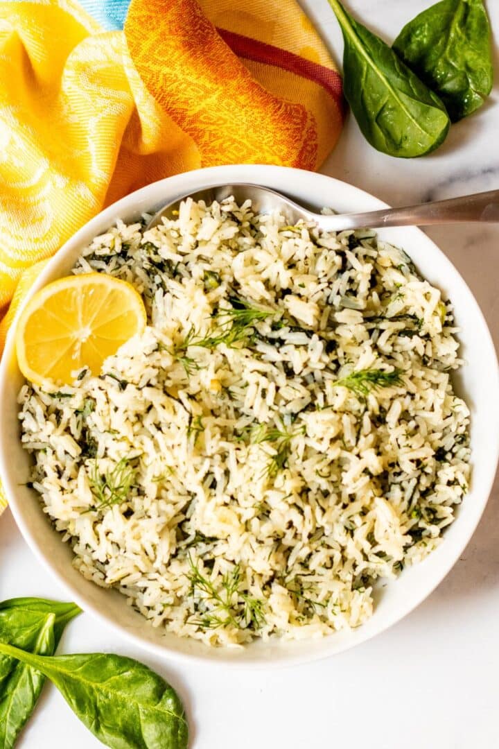 Spinach Rice with Lemon and Dill - Veggies Save The Day