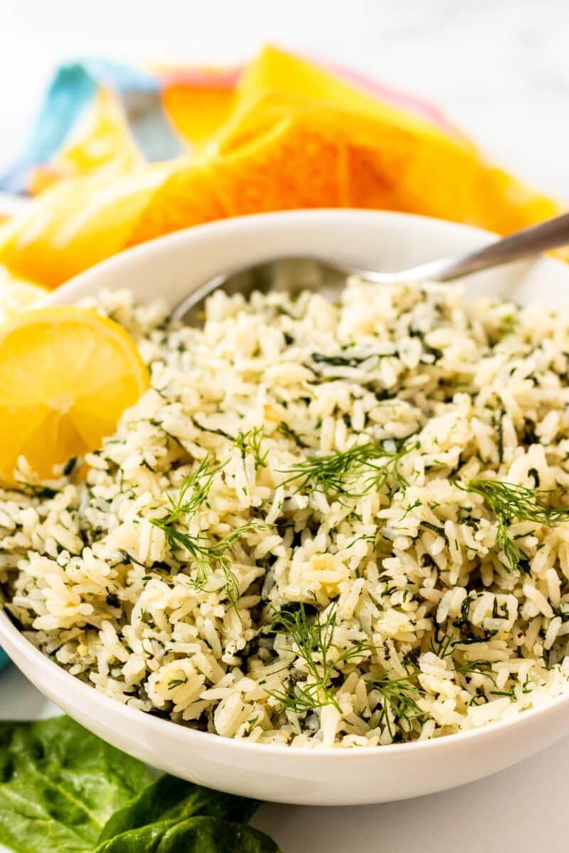 Spinach Rice with Lemon and Dill - Veggies Save The Day