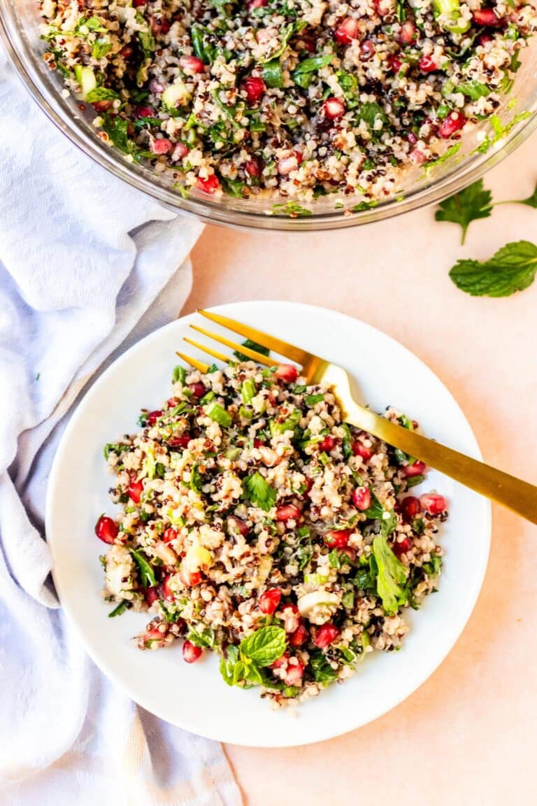 Tangy Pomegranate Quinoa Salad with Fresh Herbs - Veggies Save The Day